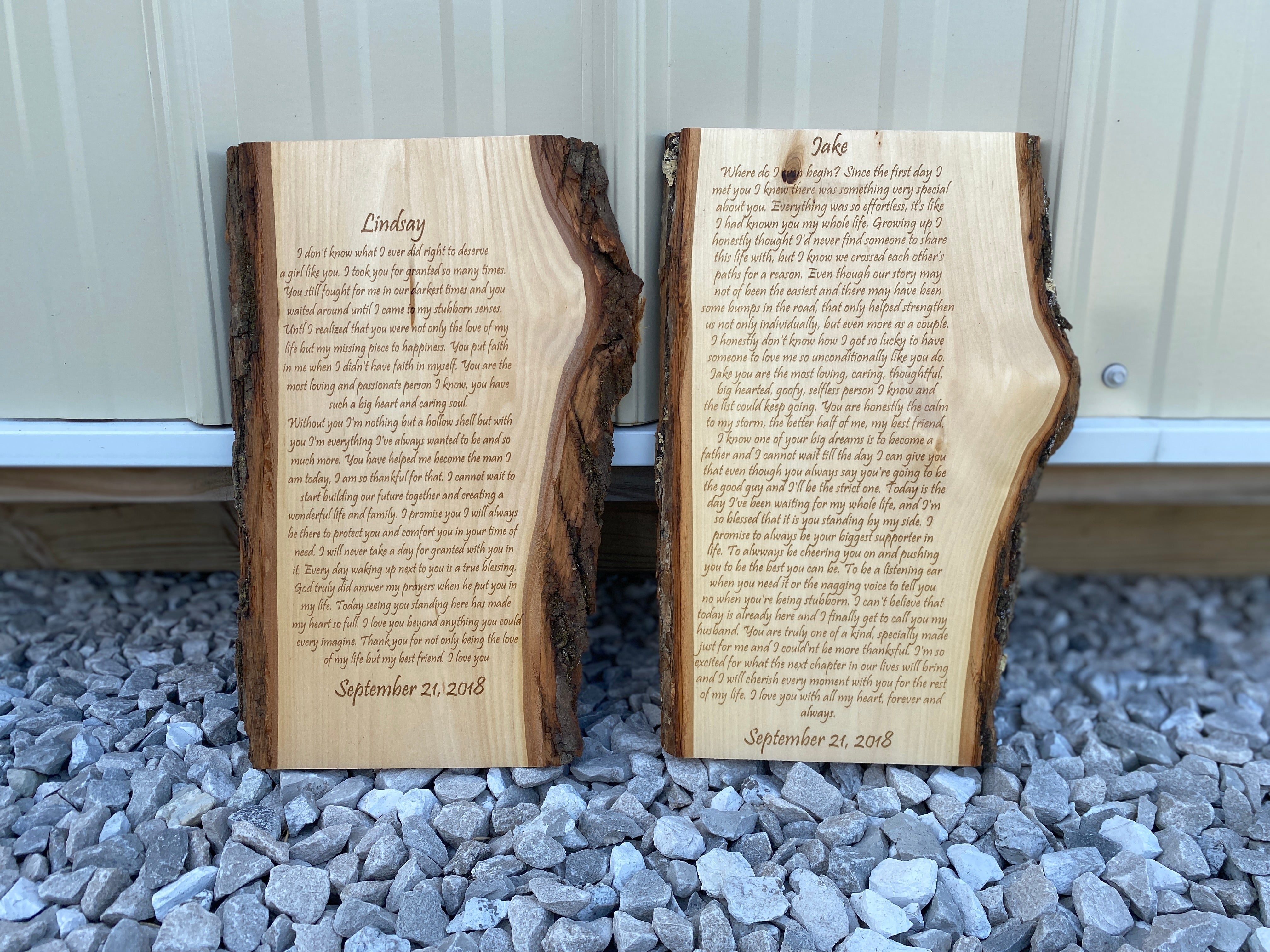 Live Edge Wood Engraved Wedding Vows – Willow Branch Place